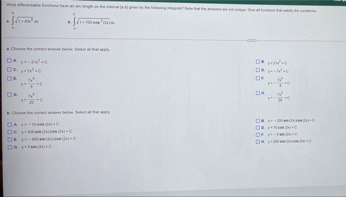 Solved What differentiable functions have an arc length on | Chegg.com
