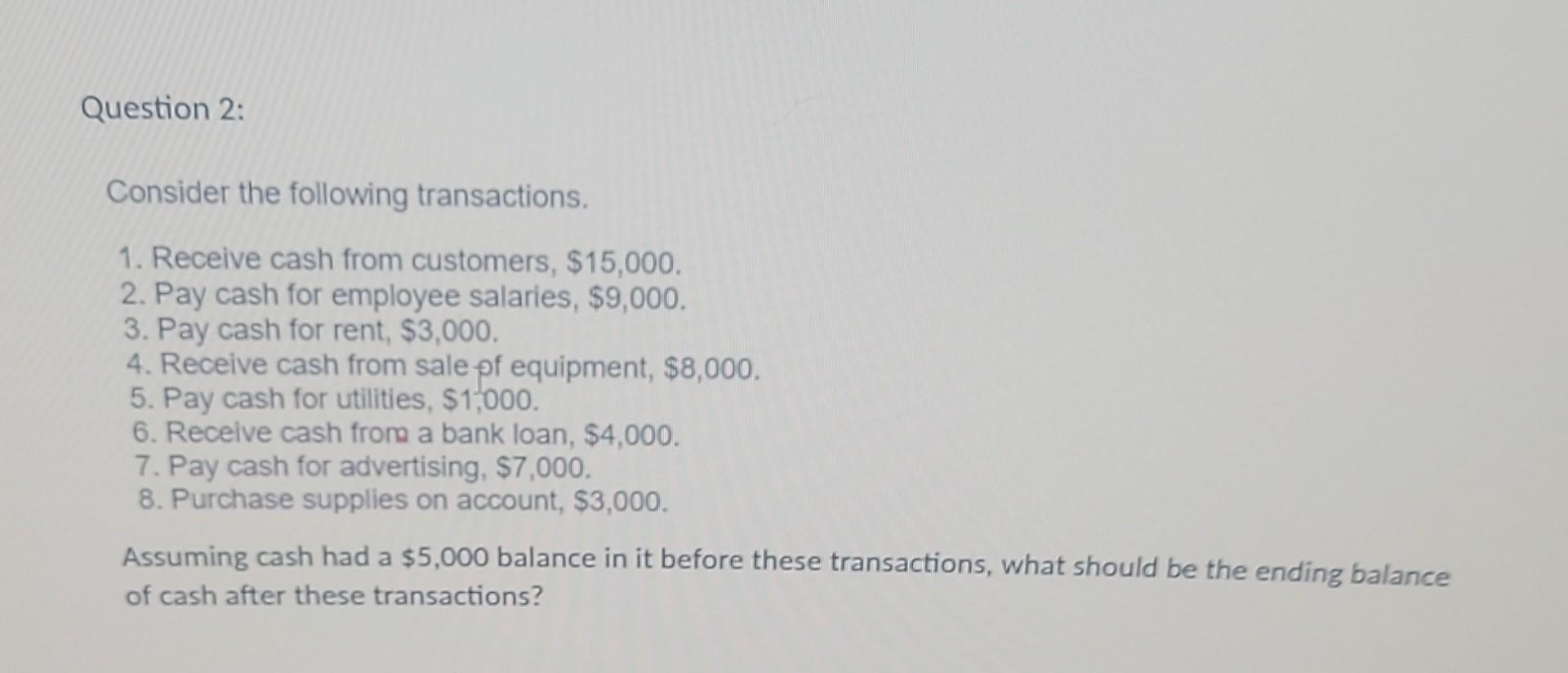 Solved Question 2: Consider the following transactions. 1. | Chegg.com