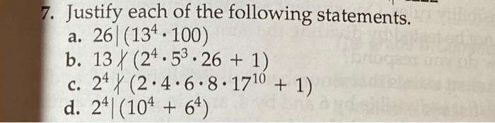 Solved 7. Justify each of the following statements. a. | Chegg.com