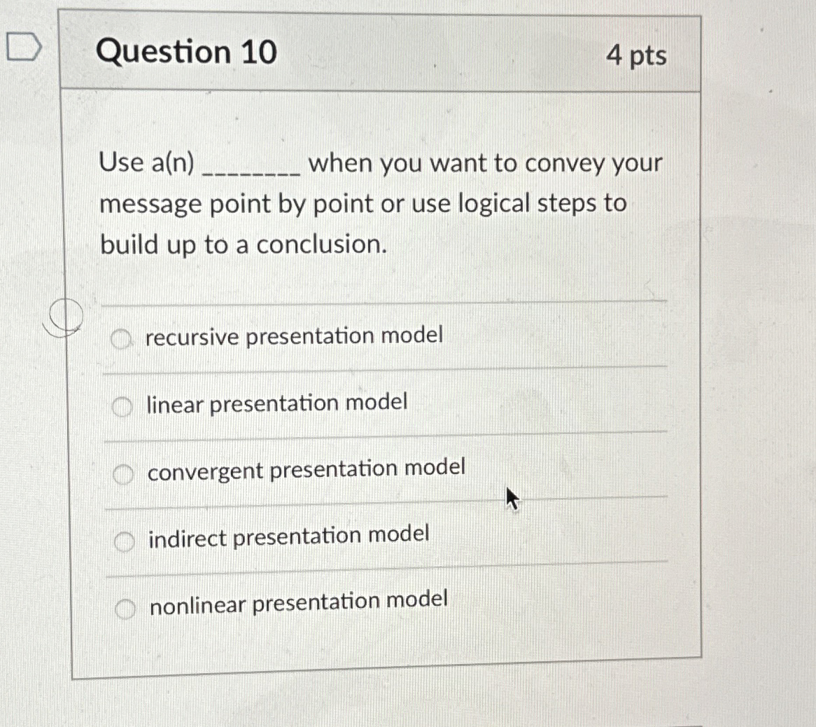 Solved Question 104 ﻿ptsUse a(n) ﻿when you want to convey | Chegg.com