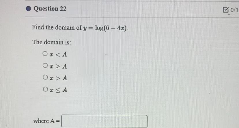 Solved Question 22Find the domain of y=log(6-4x).The domain | Chegg.com