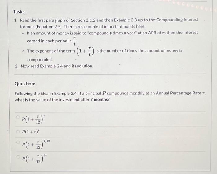 Tasks: 1. Read the first paragraph of Section 2.1.2 | Chegg.com