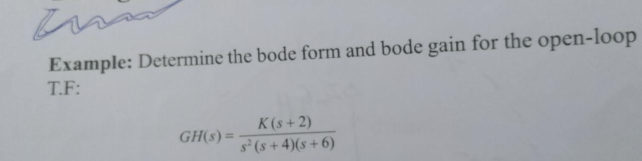 Solved Example: Determine the bode form and bode gain for | Chegg.com