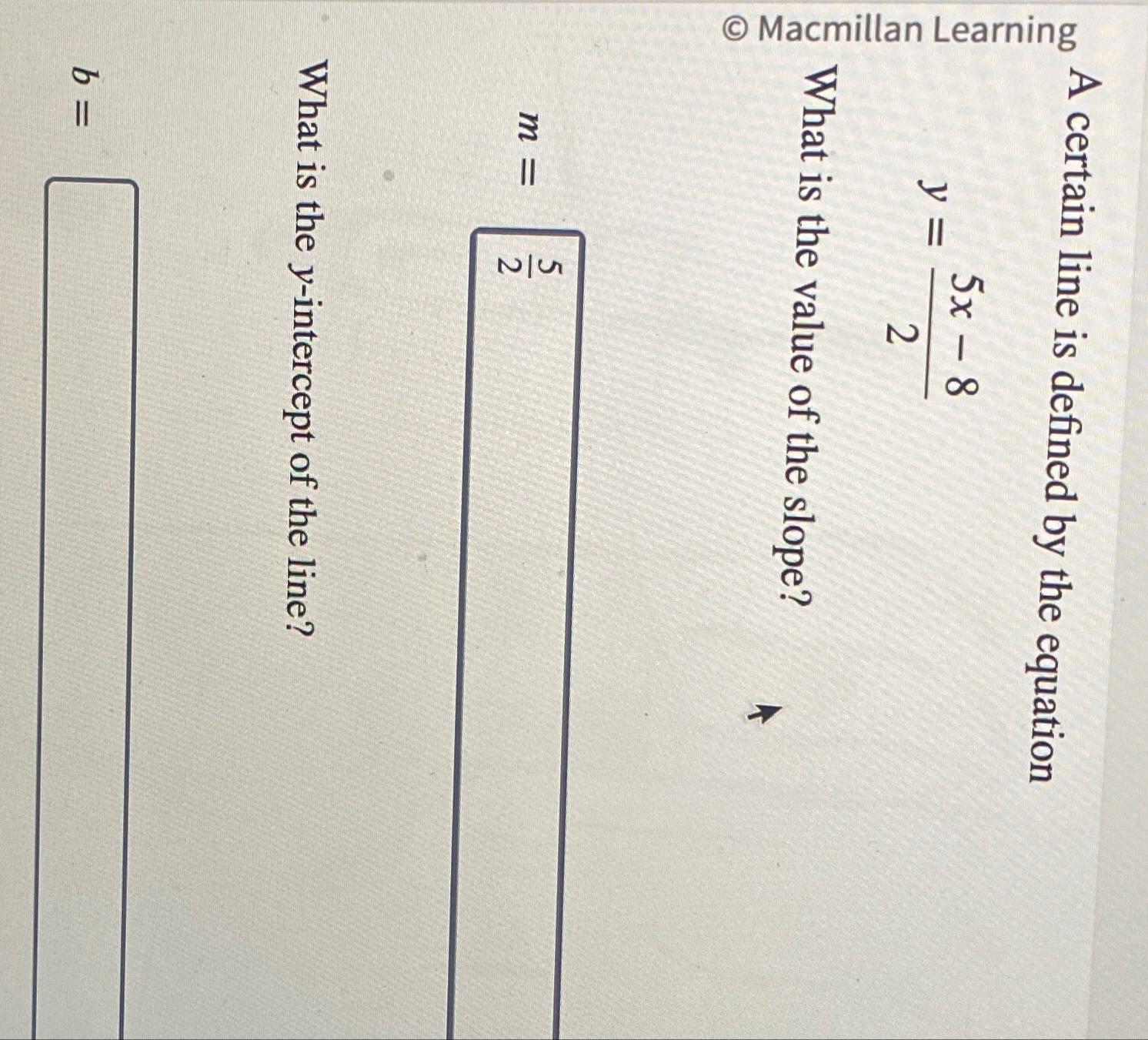 Solved A certain line is defined by the equationy=5x-82What | Chegg.com
