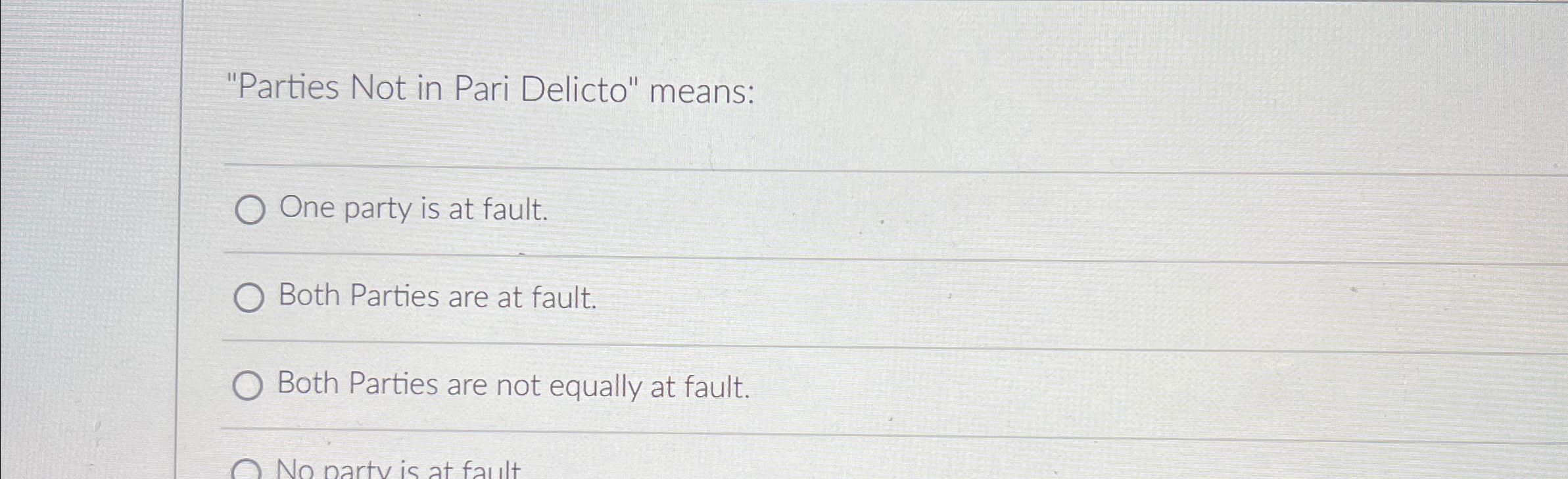 Solved "Parties Not in Pari Delicto" means:One party is at | Chegg.com