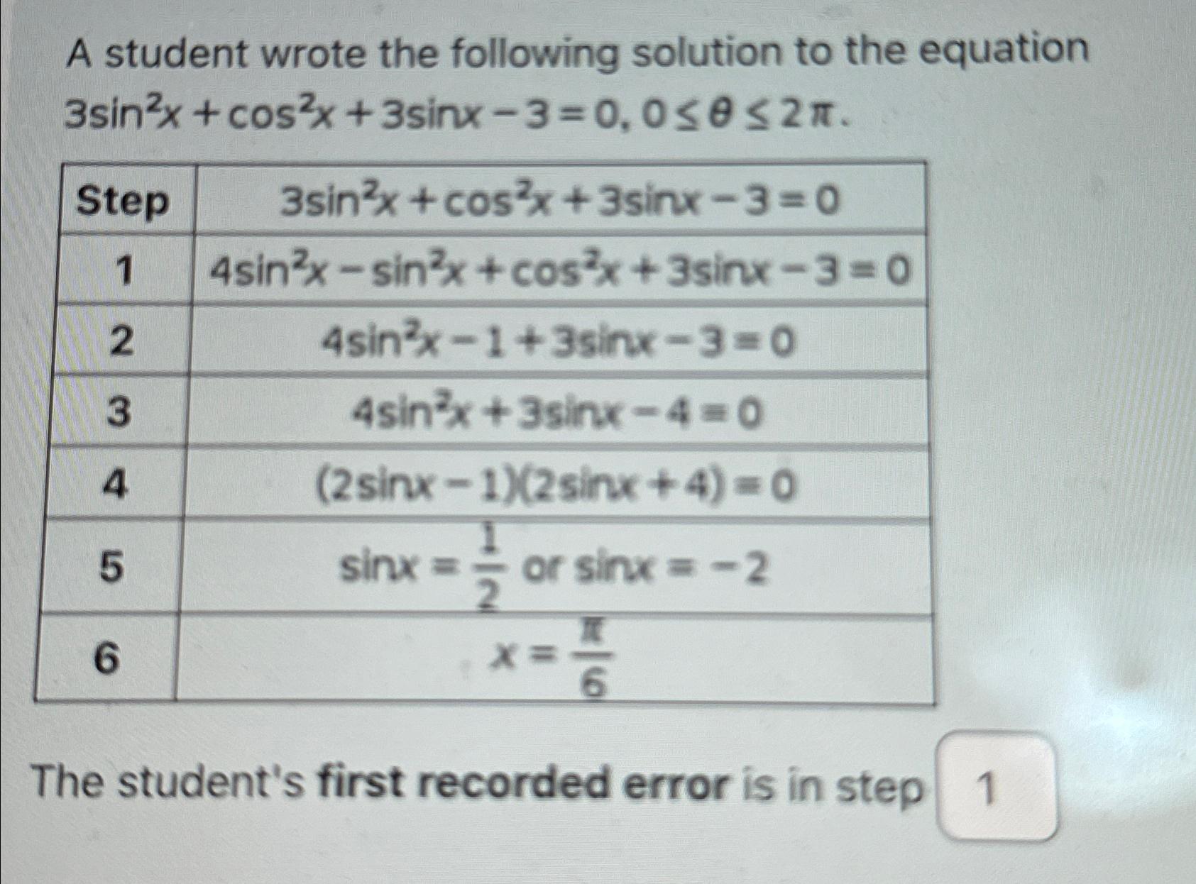 Solved A student wrote the following solution to the | Chegg.com