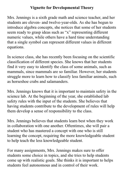 Solved Vignette for Developmental Theory Mrs. Jennings is a | Chegg.com