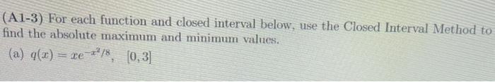 Solved (A1-3) For each function and closed interval below, | Chegg.com