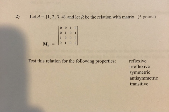 Solved 2) Let A = {1, 2, 3, 4) and let R be the relation | Chegg.com
