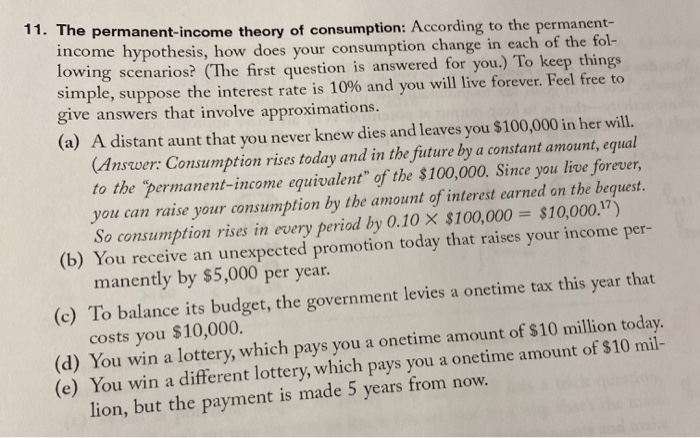 Solved 11. The permanent-income theory of consumption: | Chegg.com