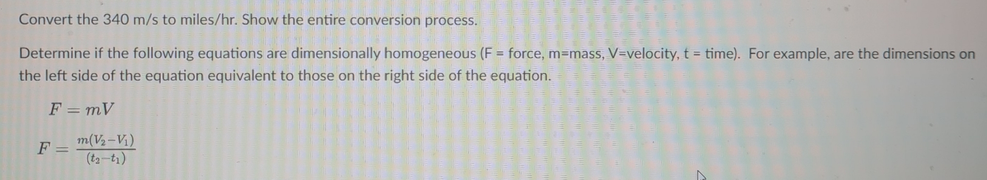Solved Convert the 340ms ﻿to miles/hr. ﻿Show the entire | Chegg.com