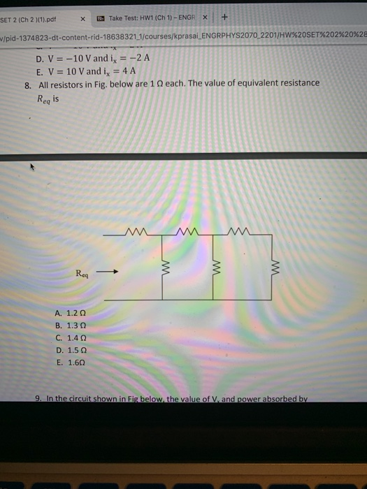 Solved SET 2 (Ch 2 (1).pdf X D Take Test: HW1 (Ch 1) - ENGR | Chegg.com