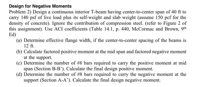 Solved Design for Negative Moments Problem 2) Design a | Chegg.com