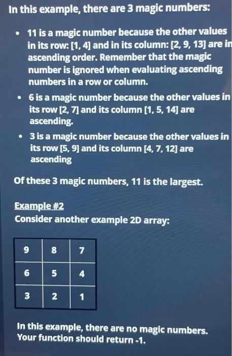 Solved Question #2 - Magic numbers You're given a 2D array | Chegg.com