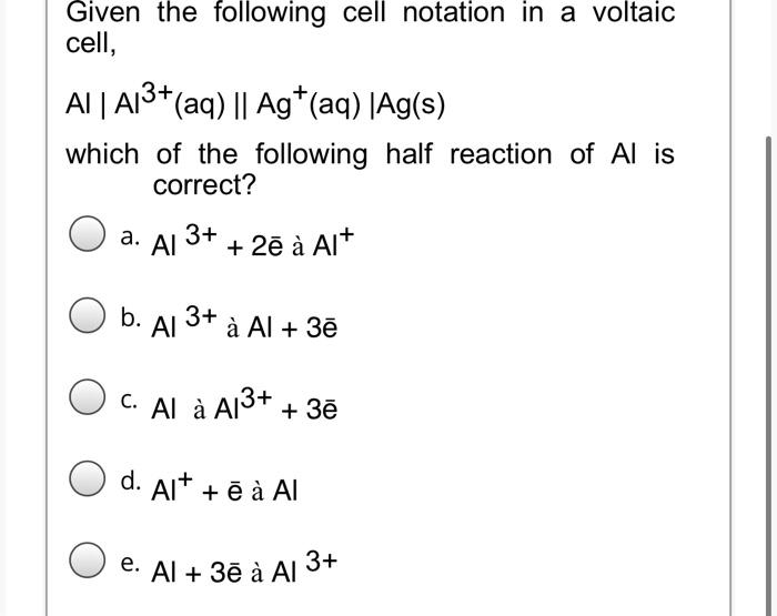 Solved Given the following cell notation in a voltaic cell, | Chegg.com