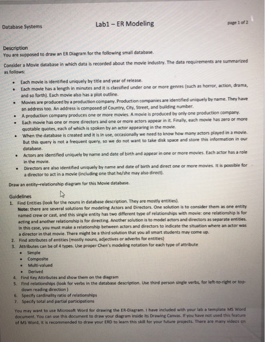 Solved Database Systems Lab1 Er Modeling Page 1 Of 2 