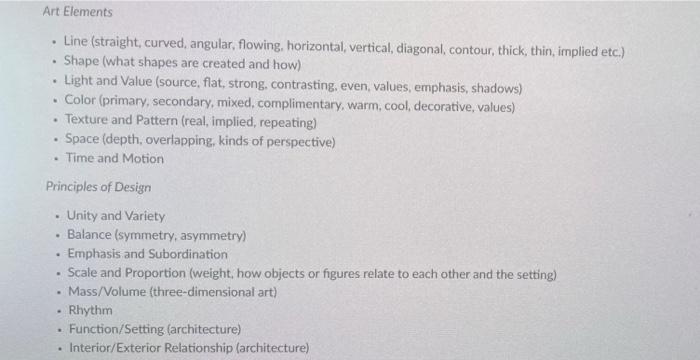 write a paragraph of the art elements and principles | Chegg.com