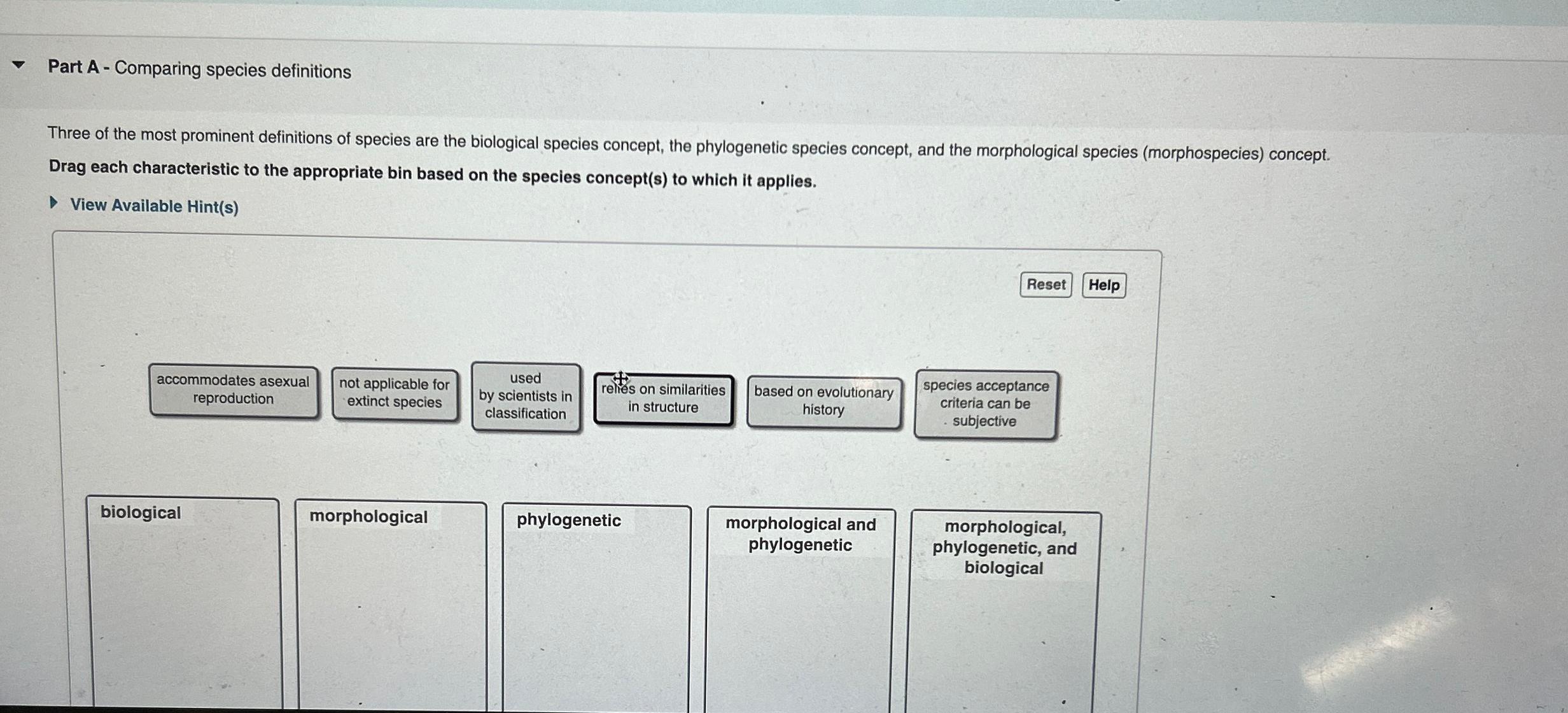 Solved Part A - ﻿Comparing species definitionsThree of the | Chegg.com