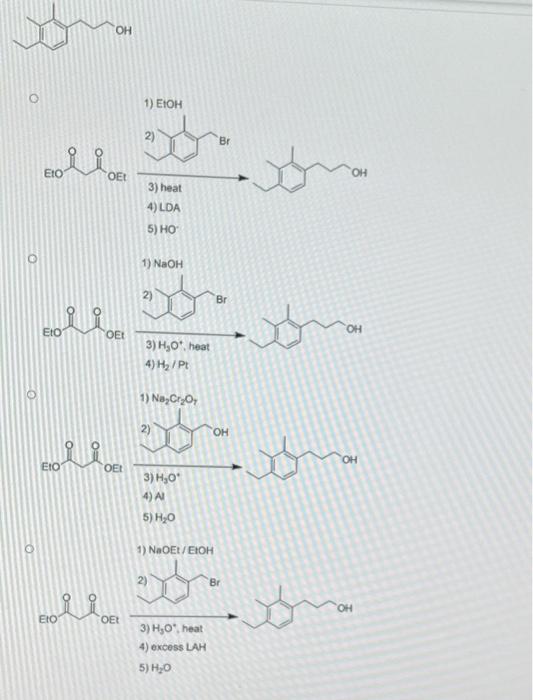 Solved 1) NaOEt 2) 3) OH, heat 4) [H+],Et2O,(−EtOH) 1) | Chegg.com