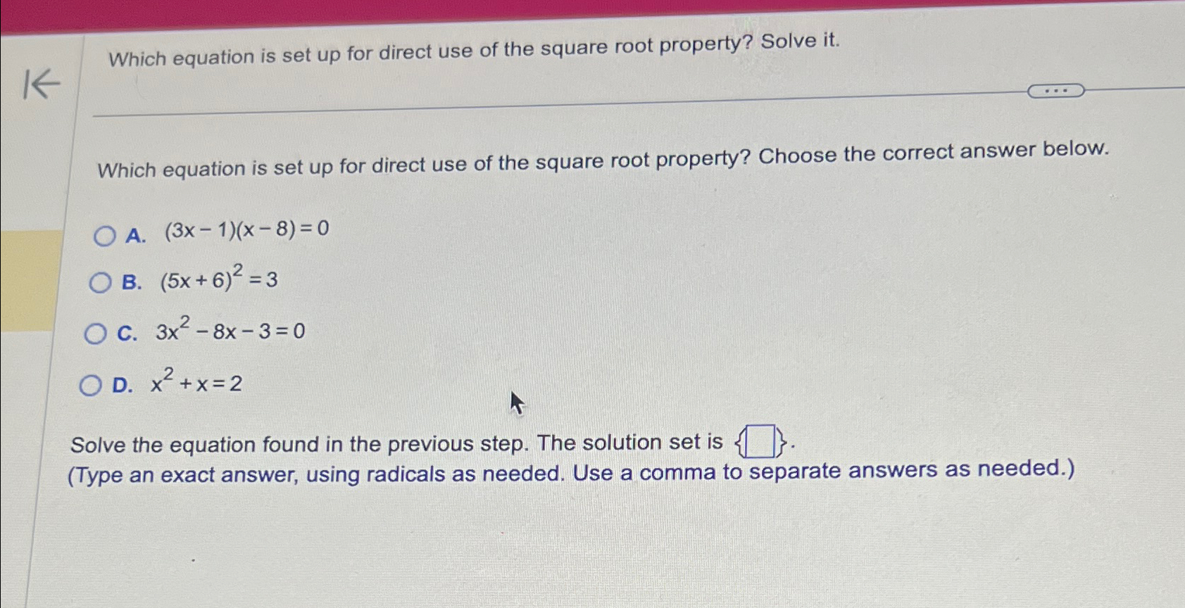 Solved Which equation is set up for direct use of the square | Chegg.com