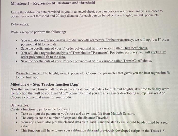 Milestone 5 - Regression fit: Distance and threshold | Chegg.com