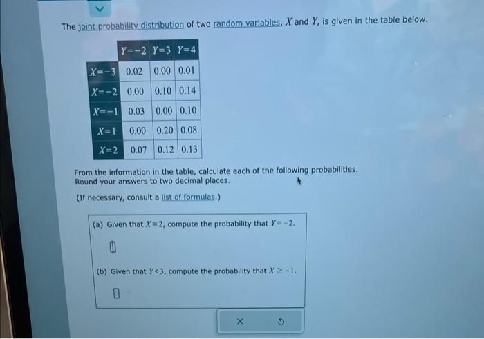 Solved The joint probability distribution of two random | Chegg.com