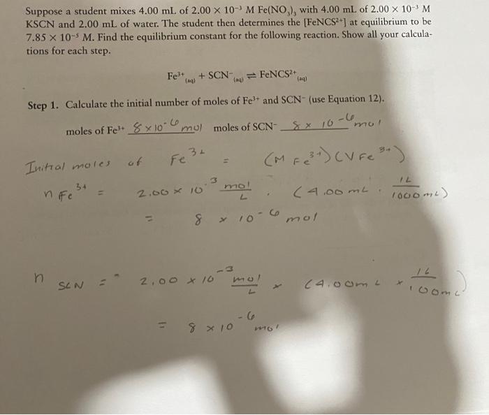 Solved Suppose a student mixes 4.00 mL of 2.00×10−3MFe(NO3)3 | Chegg.com