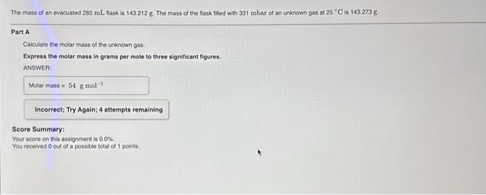 Solved Calculate the molar mass of the unknown gas. Express | Chegg.com