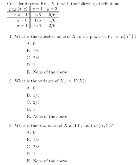 Solved Consider discrete RV's X, Y with the following | Chegg.com