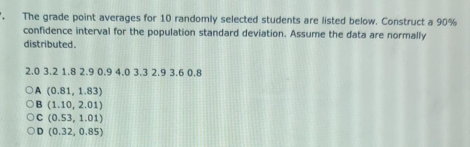 Solved The grade point averages for 10 randomly selected | Chegg.com