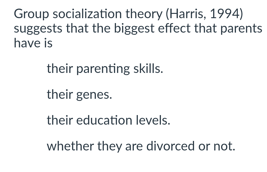 Group socialization theory (Harris, 1994) ﻿suggests | Chegg.com