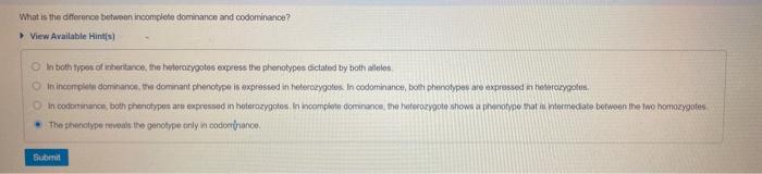 Solved What is the difference betwen incomplete dominance | Chegg.com