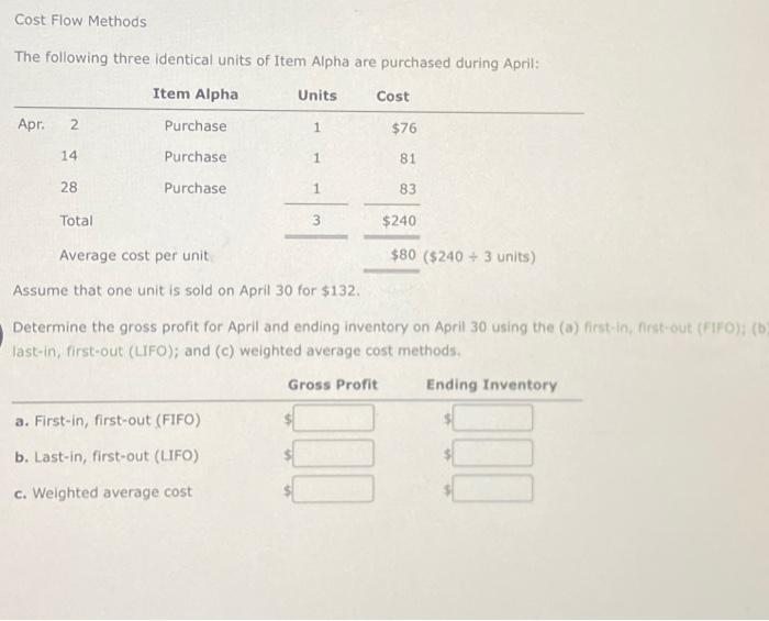 Solved Cost Flow Methods The following three identical units | Chegg.com
