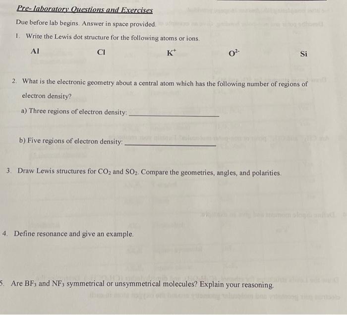 Solved Pre-laboratory Ouestions and Exercises Due before lab | Chegg.com