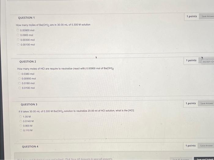 Solved How many moles of Ba(OH) 2 are in 30.00 mL of 0.300M | Chegg.com