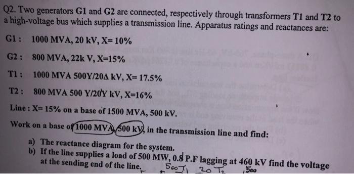 Solved Q2. Two generators G1 and G2 are connected, | Chegg.com