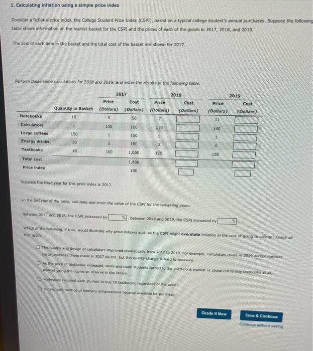 Solved 1. Calculating inflation using a simple price index | Chegg.com