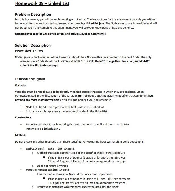 Solved Homework 09 - Linked List Problem Description For | Chegg.com