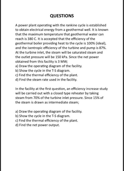Solved A power plant operating with the rankine cycle is | Chegg.com