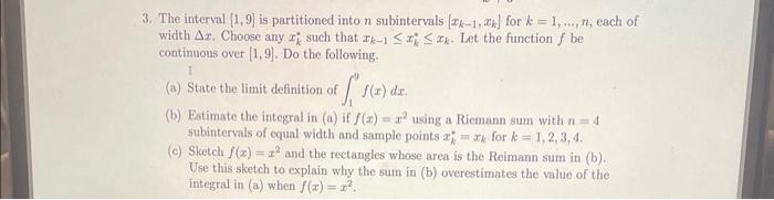 Solved 3. The interval [1,9] is partitioned into n | Chegg.com