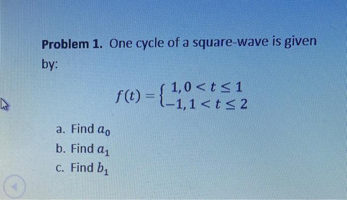 Solved Problem 1. One cycle of a square-wave is given by: | Chegg.com