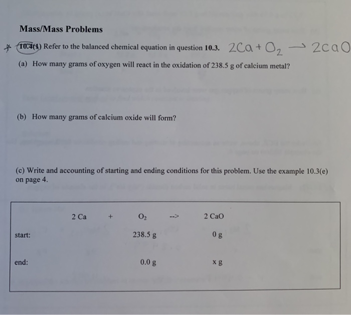 Solved Mass/Mass Problems * 10:34) Refer to the balanced | Chegg.com