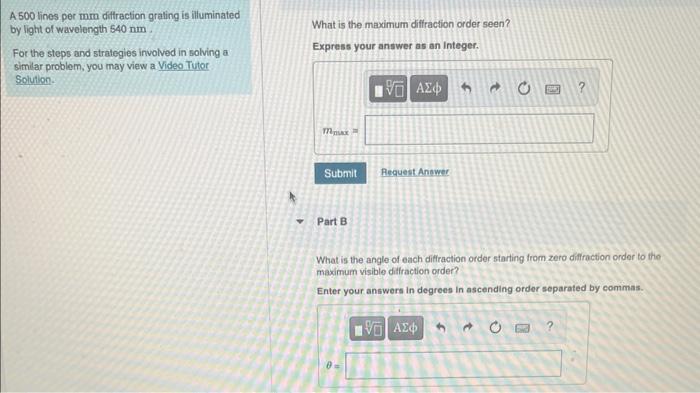Solved A 500 lines per mm diffraction grating is illuminated | Chegg.com