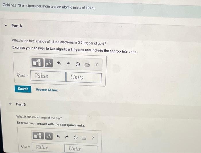 Solved Gold has 79 electrons per atom and an atomic mass of | Chegg.com