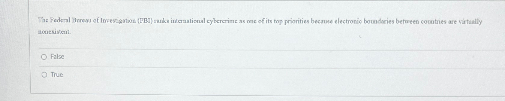 Solved The Federal Bureau of Investigation (FBI) ﻿ranks | Chegg.com