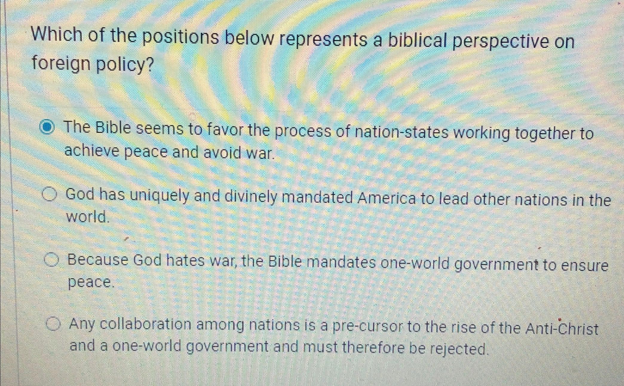 Solved Which of the positions below represents a biblical | Chegg.com