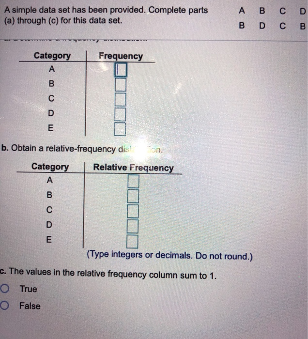 Solved A simple data set has been provided. Complete parts | Chegg.com