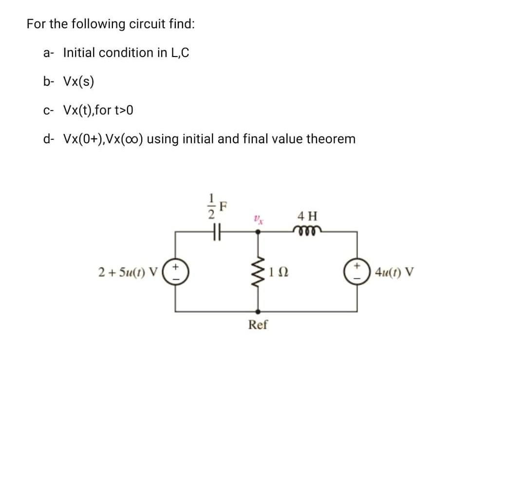 Solved For the following circuit find: a- Initial condition | Chegg.com