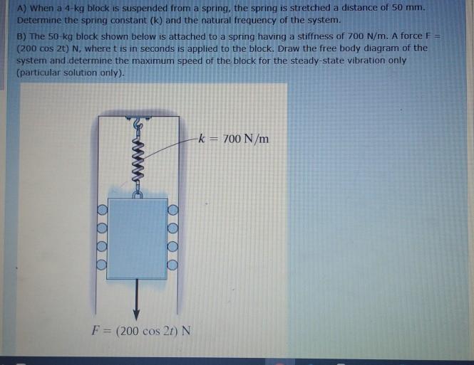 Solved A) When a 4-kg block is suspended from a spring, the | Chegg.com