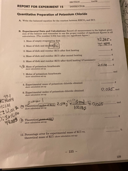Solved SECTION DATE REPORT FOR EXPERIMENT 15 INSTRUCTOR | Chegg.com